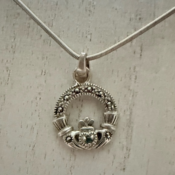 Jewelry | Solvar Sterling Silver Claddagh Pendant Marcasite Small Green ...